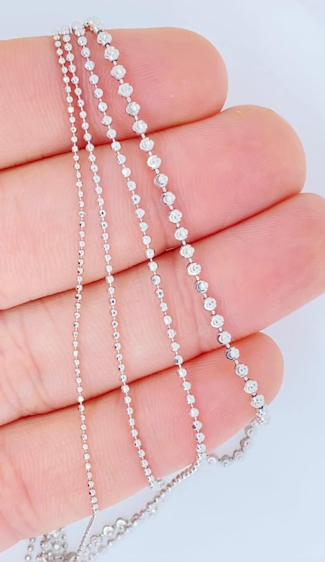 Solid 14K White Gold Ball Diamond Cut Ball Bead Chain, Ladies White ...
