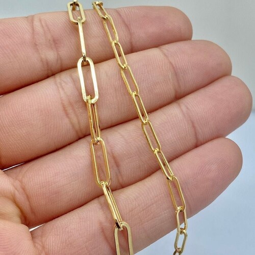 Solid 14k Gold Italian Paperclip Chain Necklace 2mm 3mm 4mm - Etsy