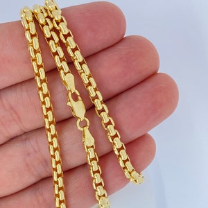 Solid 18K Gold Box Chain, Heavy Round Box Chain, Shiny High Polished ...