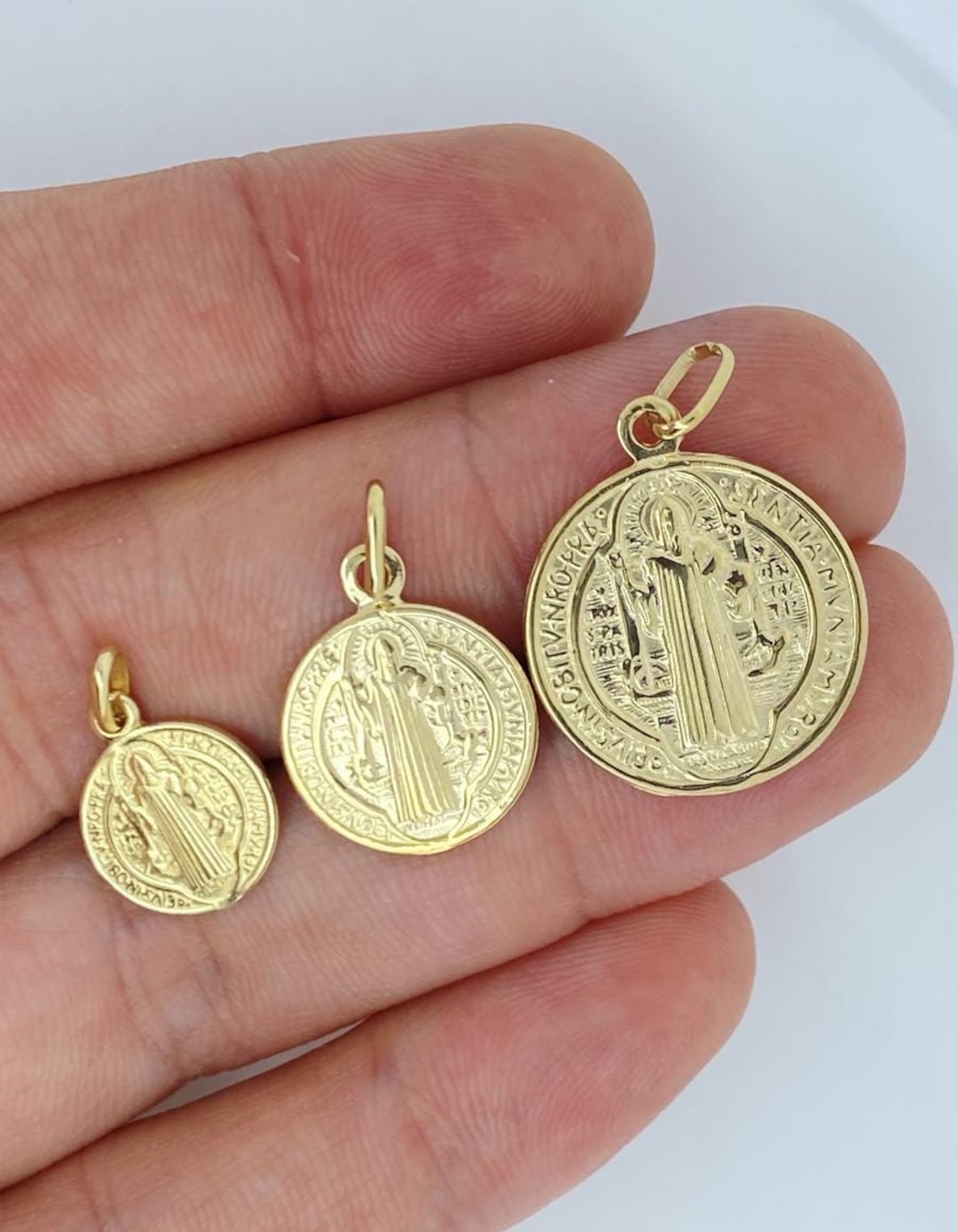 Solid 14K Gold St. Benedict Charm Pendant, ITALY, 14K Gold Religious St ...