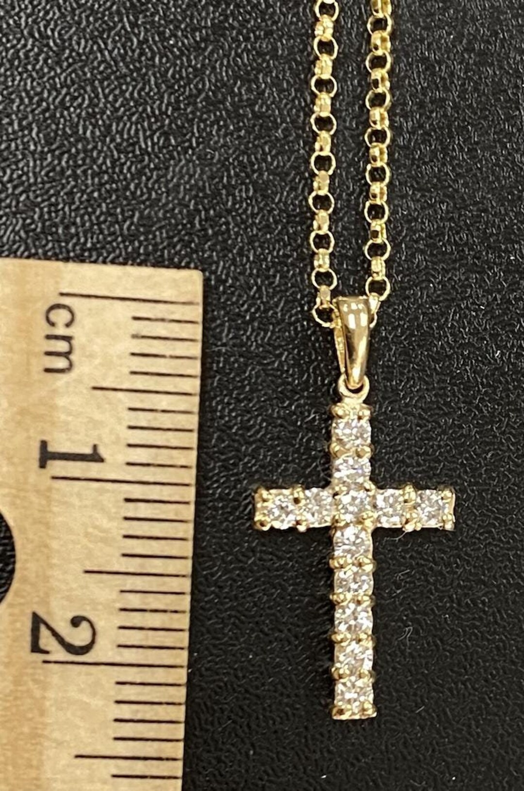 Solid 14K Gold Cross Necklace, Solid 14K Gold Cross Pendant With LAB ...