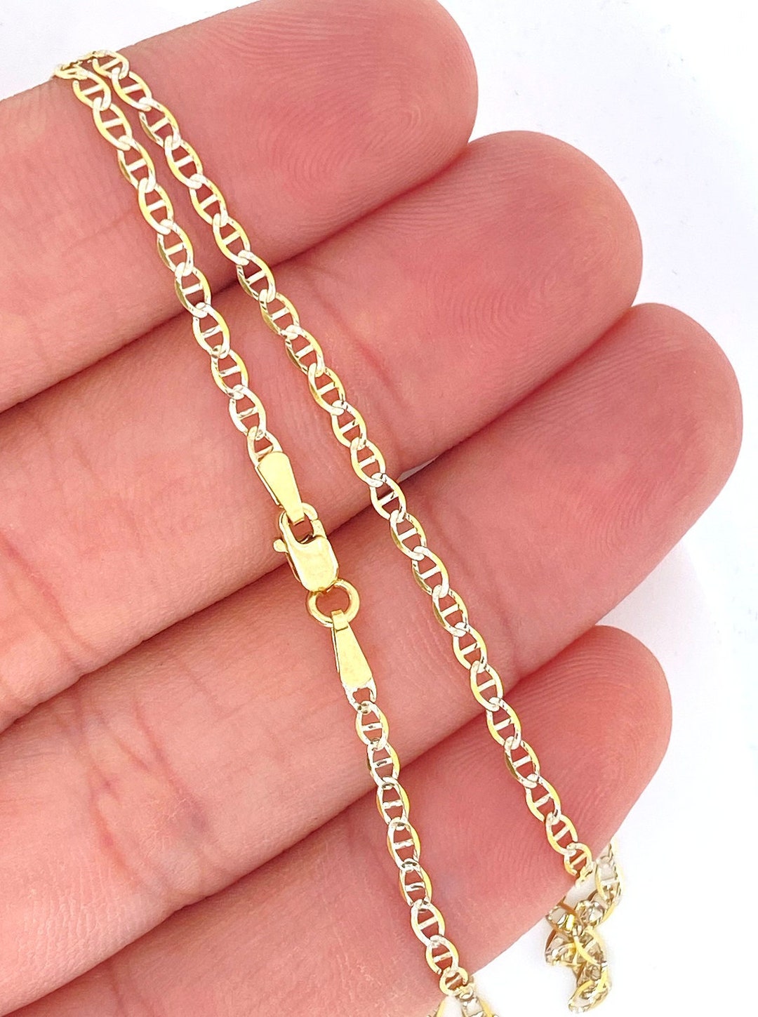 Solid 10K Gold Shiny Sparkle Diamond Cut Two Tone White Yellow Gold 2mm ...