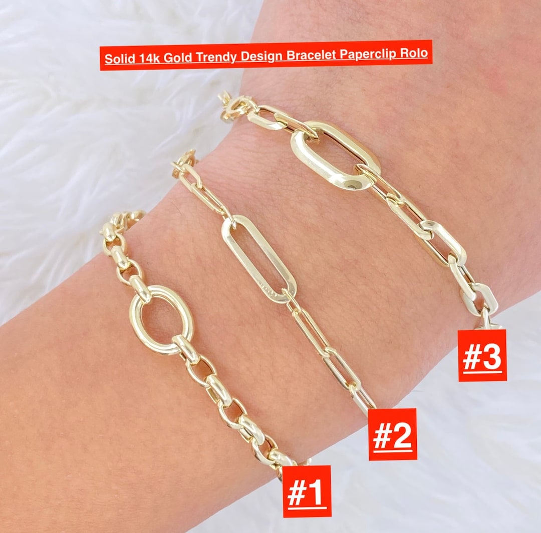 Solid 14K Gold Bracelet Paperclip 7inch, Trending Gold Bracelet, Ladies ...