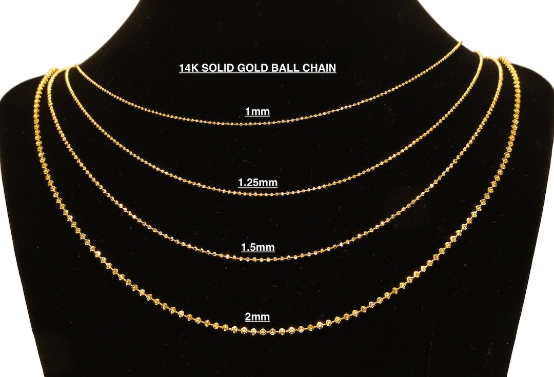 Solid 14K Gold Ball Chain Diamond Cut Ball Chain, Dainty Strong Gold ...