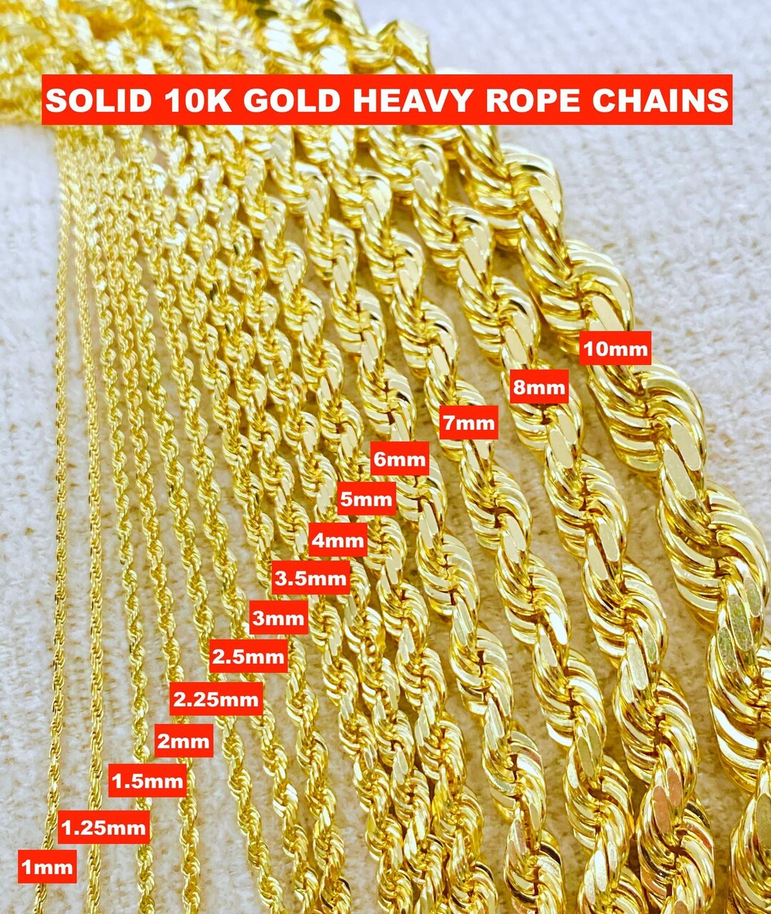 Solid 10K Gold Rope Chain, Heavy Solid Link Rope, 10K Solid Link Strong ...