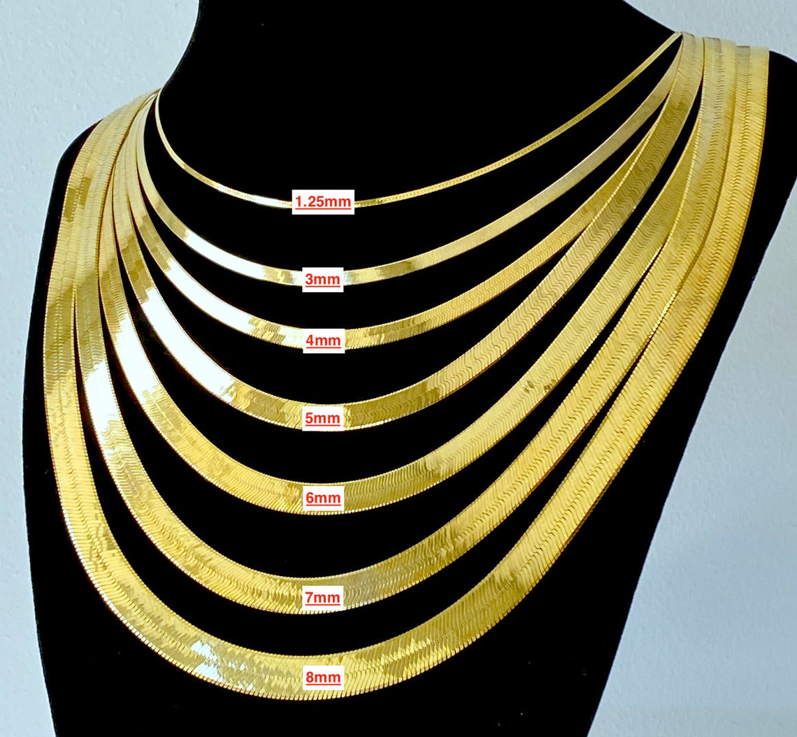 Solid 10K Gold Herringbone Chain Necklace Ladies Flat Gold - Etsy