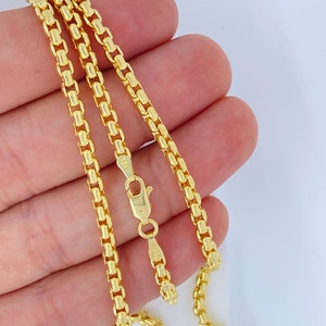 Solid 18K Gold Box Chain, Heavy Round Box Chain, Shiny High Polished ...