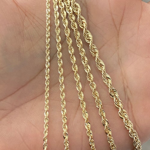 10K Solid Yellow Gold Diamond Cut Rope Chain Necklace - Etsy