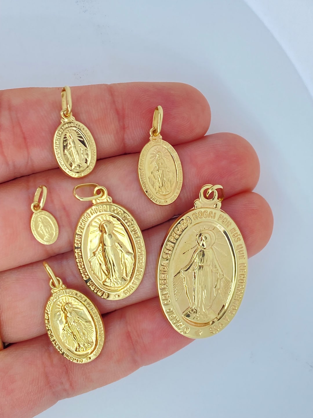 Solid 14K Gold Miraculous Medal Pendant, ITALY, 14K Gold Religious ...