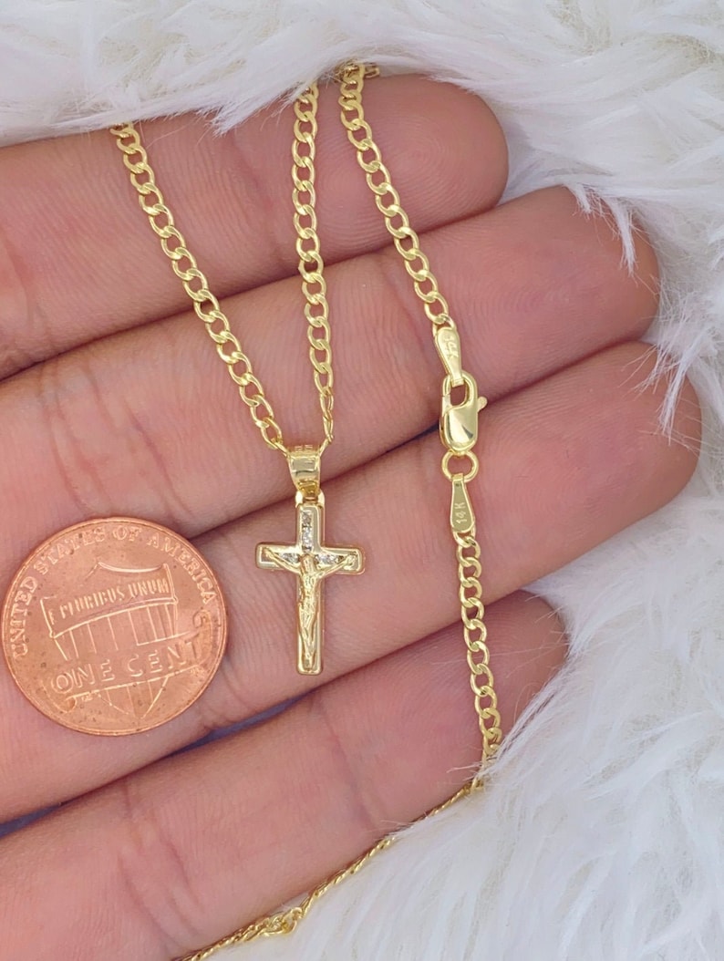 Solid 14K Gold Cross Necklace, Solid 14K Gold Cross Pendant With Cubic ...