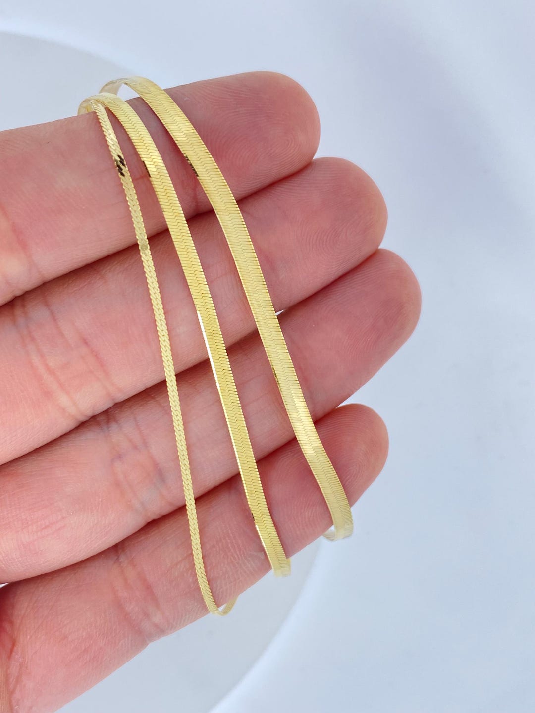 18K Solid Gold Herringbone Chain Necklace 1.25mm 2.5mm 3mm Solid 18K ...