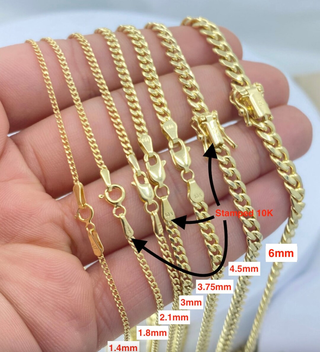 Solid 10K Gold Miami Cuban Chain Matching Bracelet, 10k 2mm 3mm 4.5mm ...