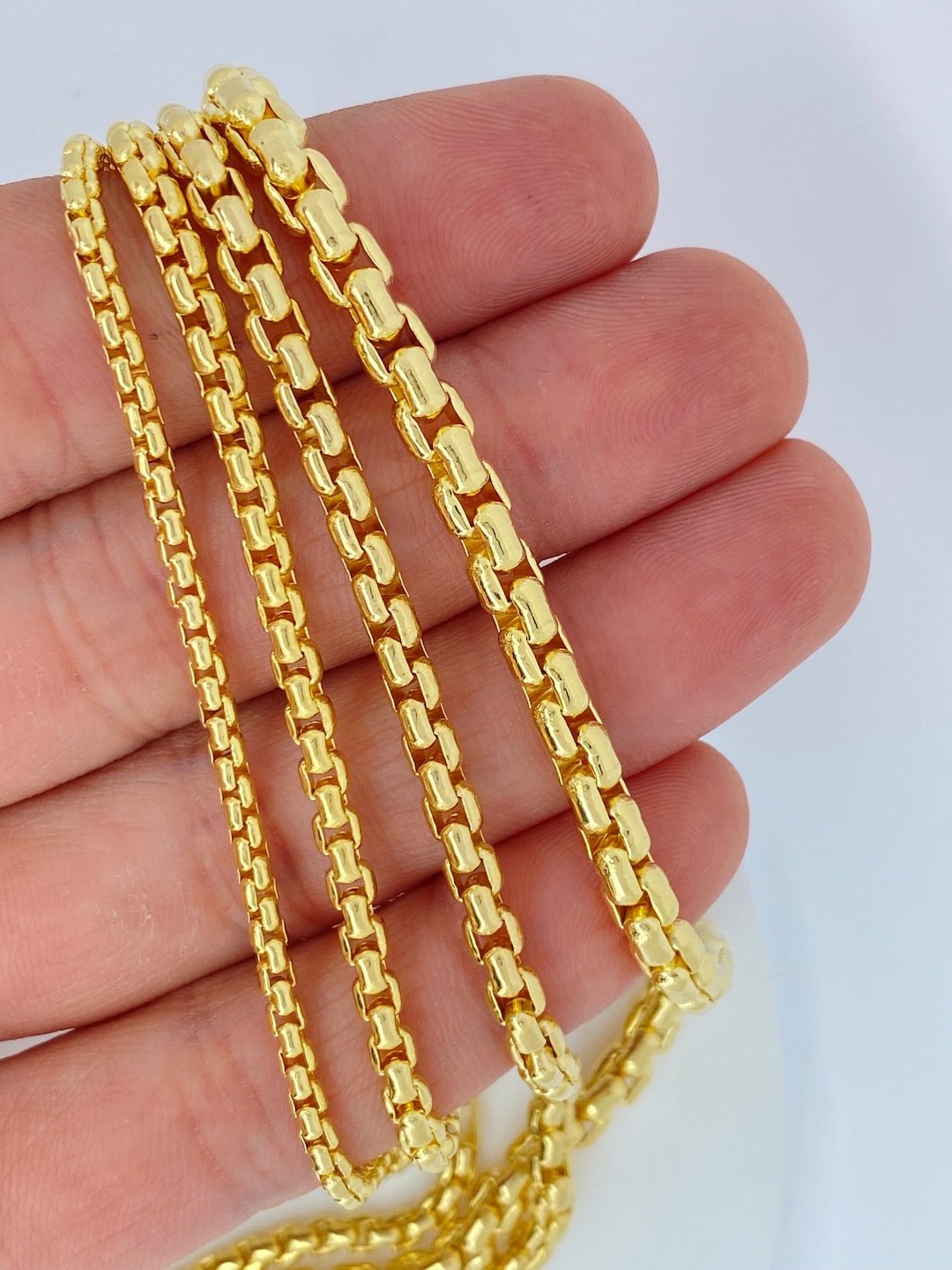 Solid 18K Gold Box Chain, Heavy Round Box Chain, Shiny High Polished ...
