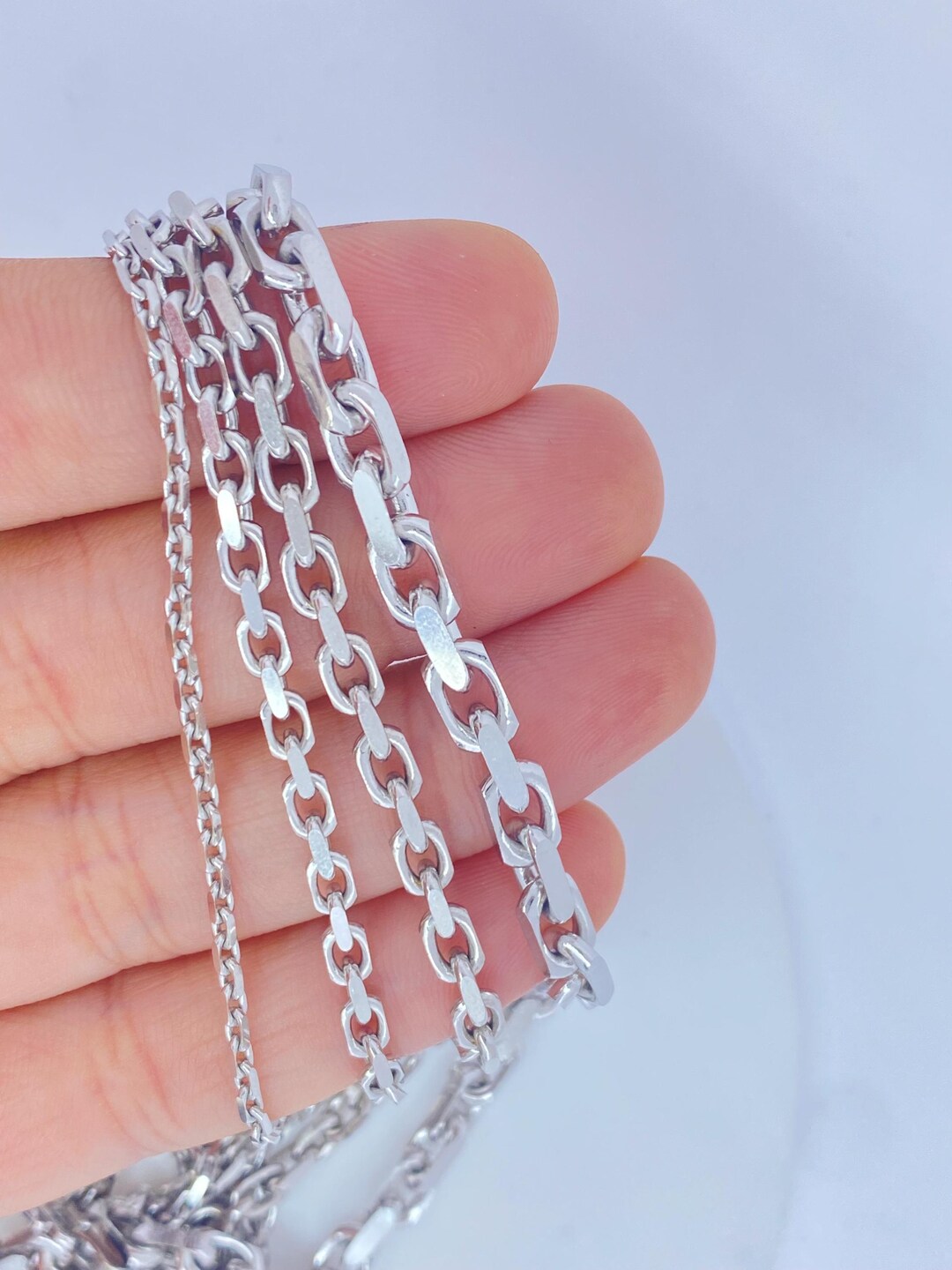 Solid 18K White Gold Heavy Anchor Power Chain, 18kt White Gold H-link ...