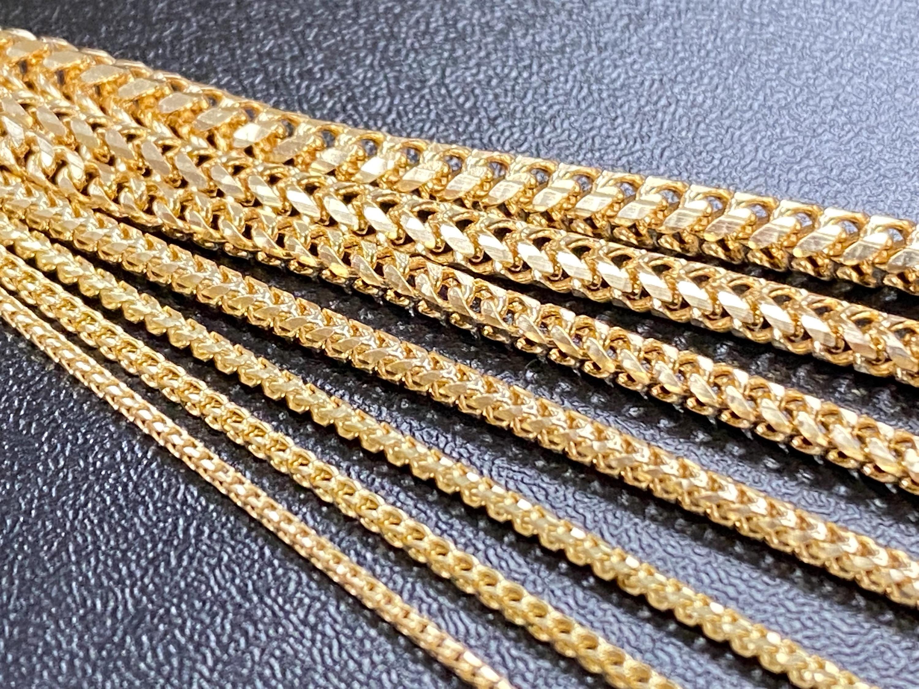 Solid 18K Gold Diamond Cut Franco Chain 750 18kt 1.1mm 1.3mm 1.5mm 1 ...