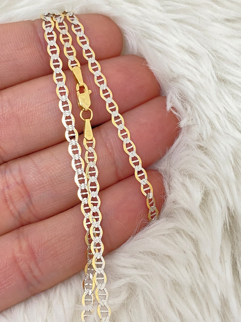 Solid 10K Gold Shiny Sparkle Dia Cut Two Tone White Yellow Gold Mariner ...