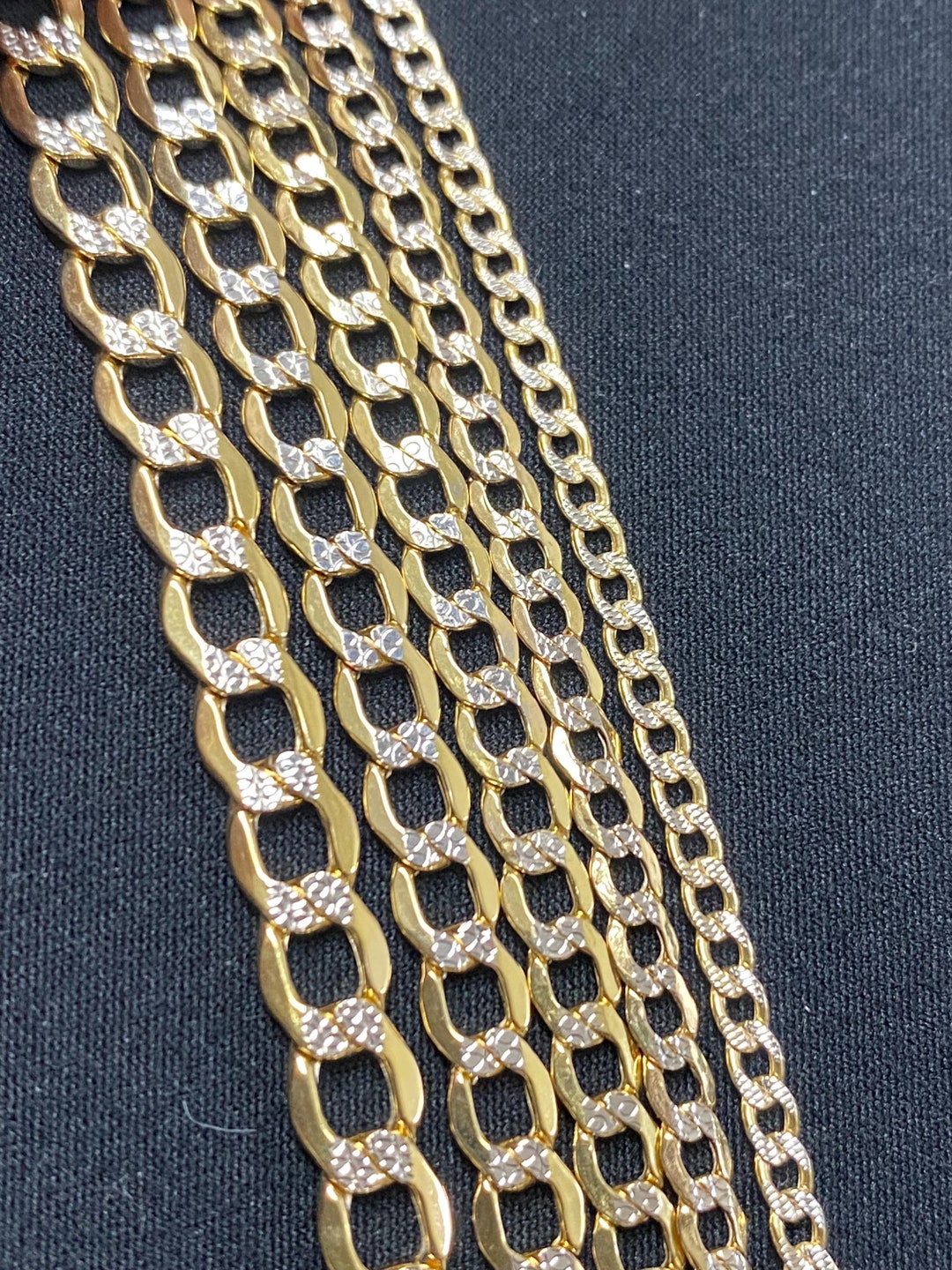 Solid 10K Gold Two-tone Diamond Cut Pave Miami Cuban Curb Chain 1.5mm ...