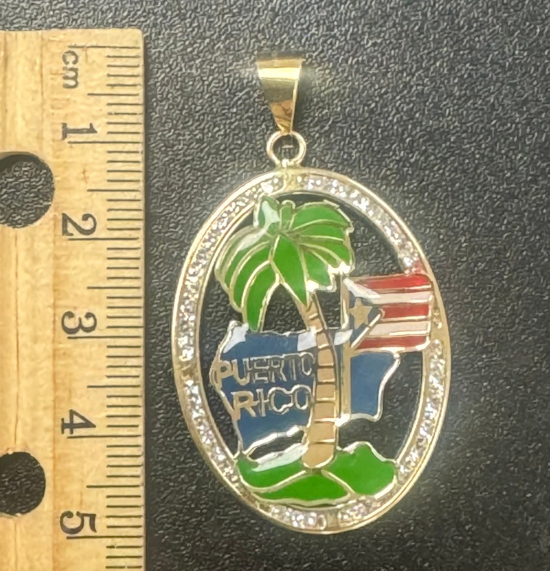 10K Solid Yellow Gold Puerto Rico Gold Charm Pendant With Souvenir ...