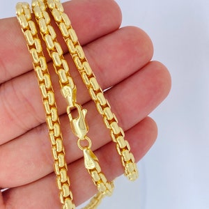 Solid 18K Gold Box Chain, Heavy Round Box Chain, Shiny High Polished ...