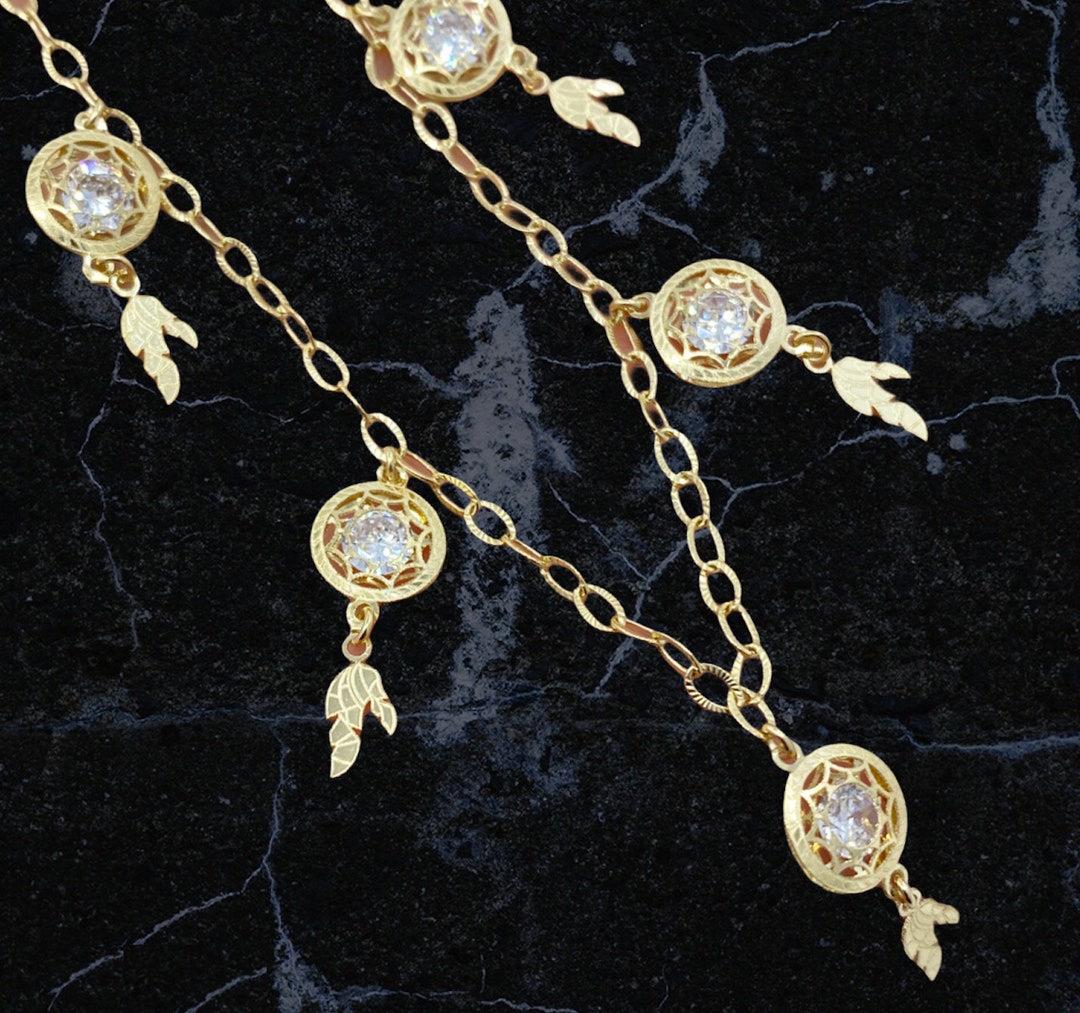 Solid 10K Gold Charm Bracelet Dreamcatcher, Trending Gold Ladies ...