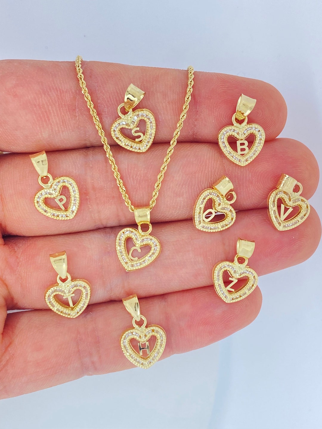 Solid 10K Gold Initial Heart Necklace, Personalized Initial Letter ...