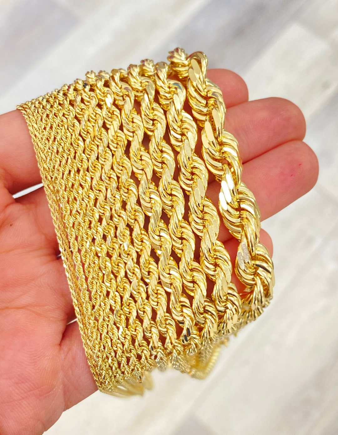 Solid 10K Gold Rope Chain, Heavy Solid Link Rope, 10K Solid Link Strong ...