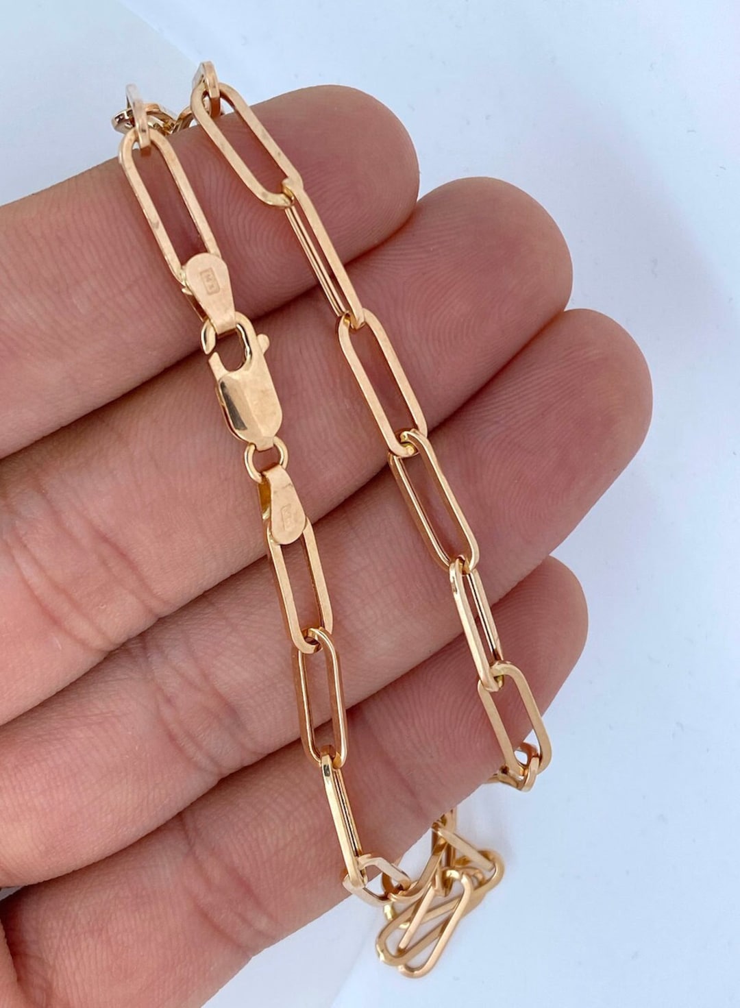 Solid 14K ROSE Gold Paperclip Chain Necklace 4.5mm - Etsy