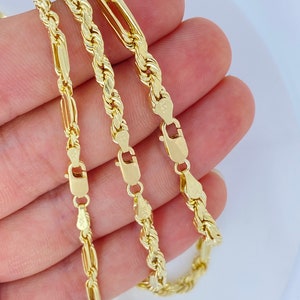 Solid 10K Gold Milano Figaro Anchor Rope Chain, Strong 10K Rope Chain ...