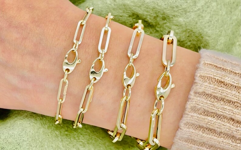 Solid 14K Gold Chunky Paperclip Bracelet. Elongated Link - Etsy