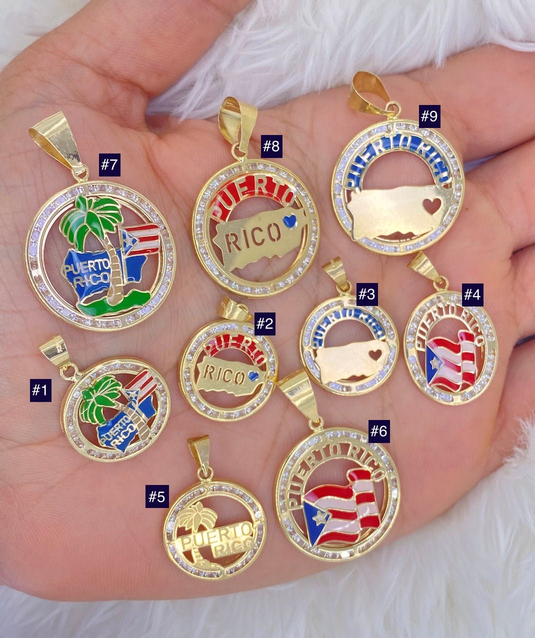 Solid 10K Gold Puerto Rico Pendants and Handpainted Enamel - Etsy Ireland