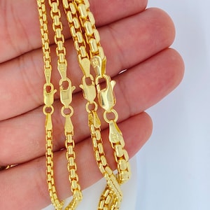Solid 18K Gold Box Chain, Heavy Round Box Chain, Shiny High Polished ...
