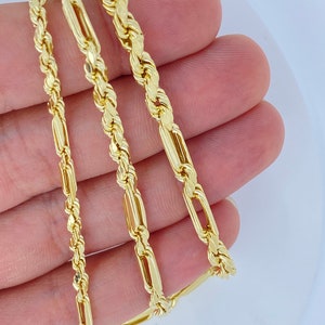 Solid 10K Gold Milano Figaro Anchor Rope Chain, Strong 10K Rope Chain ...