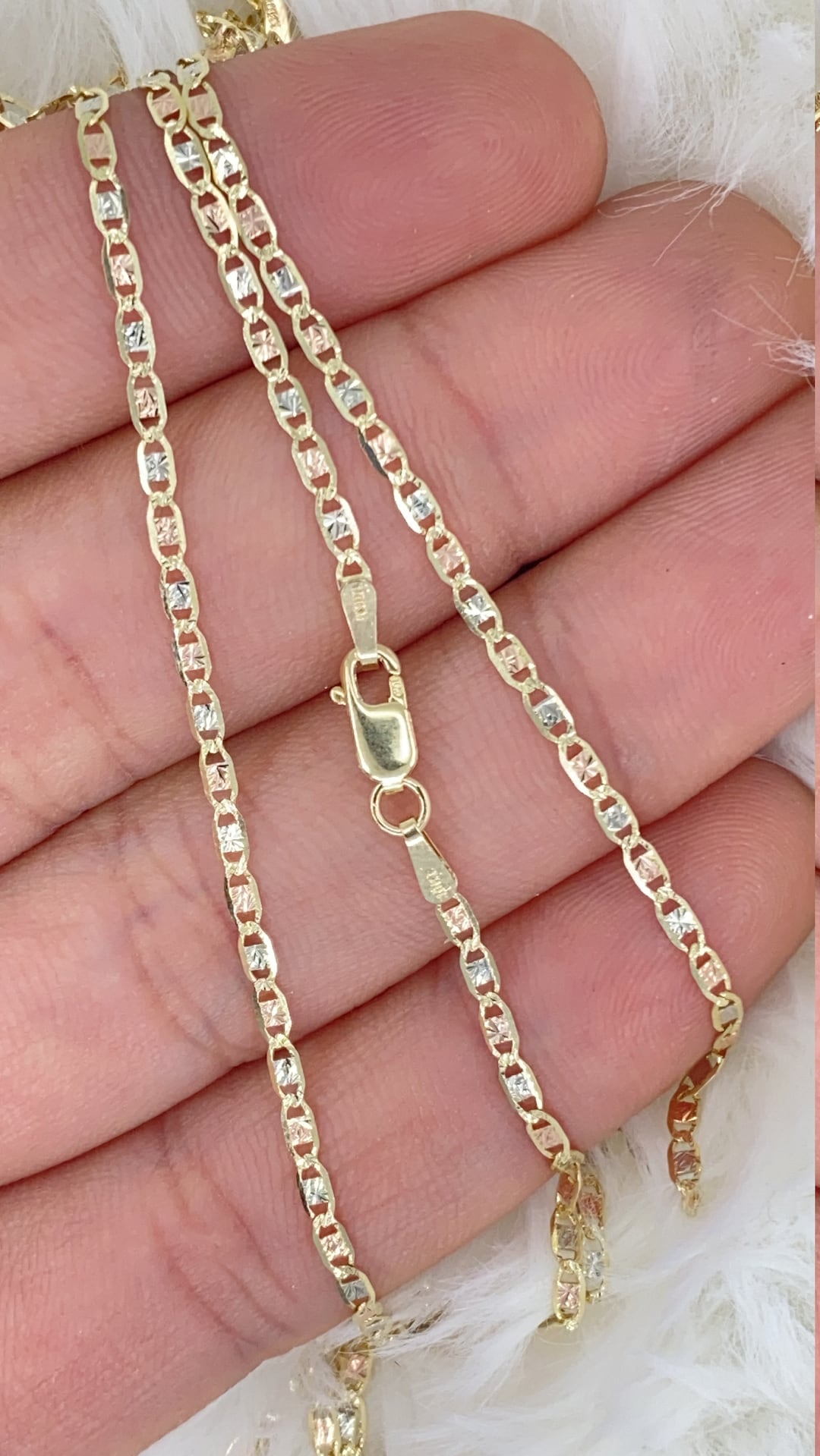 Solid 14K Tri-tone Gold Valentino Diamond Cut Chain 2mm, Ladies Tri ...