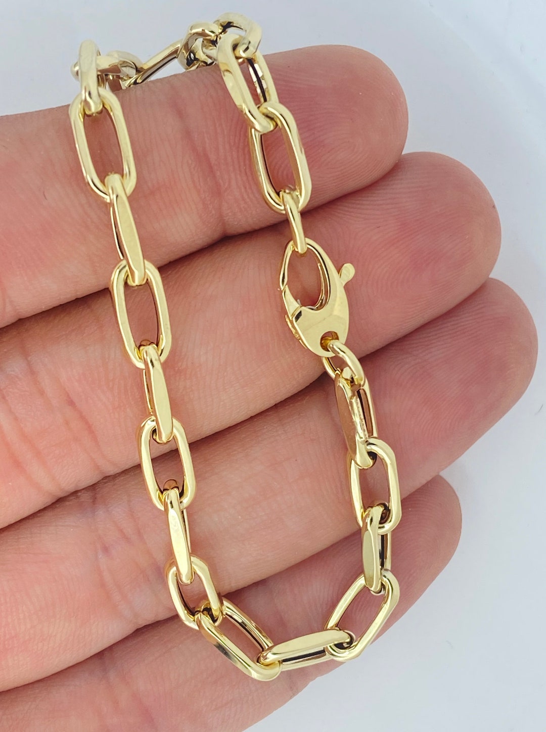 Solid 14K Gold Paperclip Chain 5mm, Open Oval Link Paperclip Necklace ...
