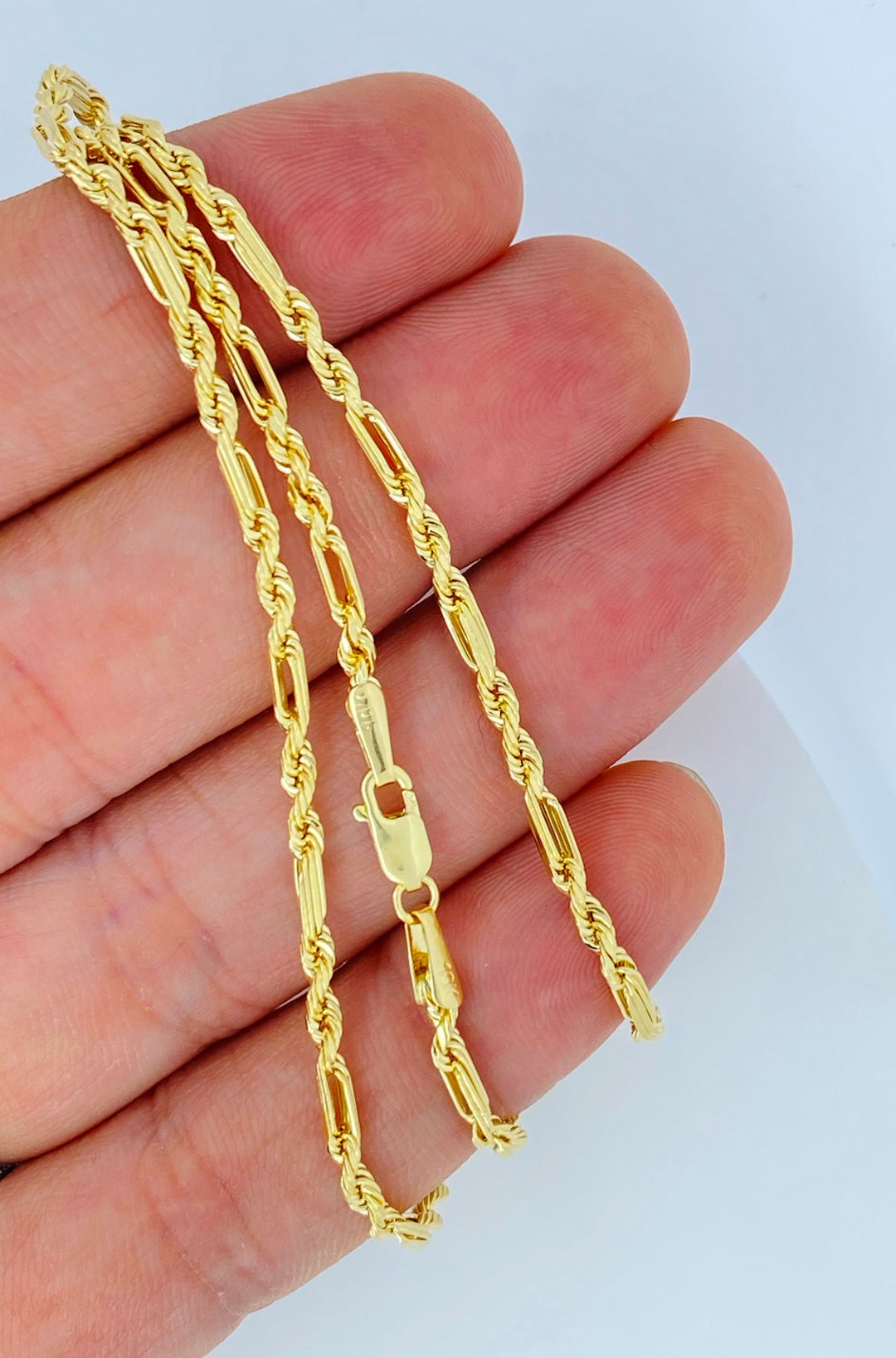 Solid 10K Gold Milano Figaro Figarope 10K Gold Chain Anchor Rope Chain ...