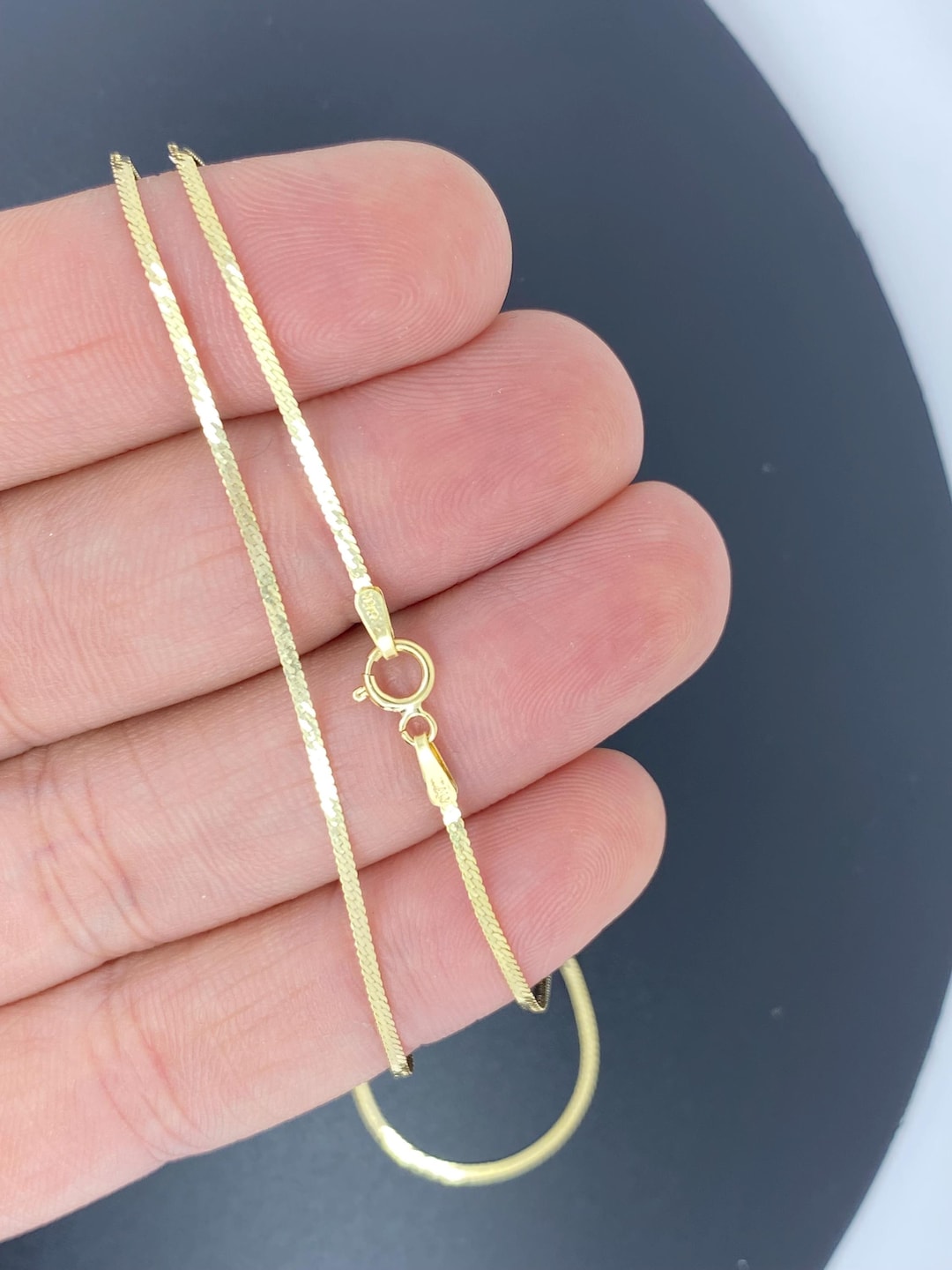 Solid Dainty 18K Gold Herringbone Chain Necklace: Italian 18kt ...