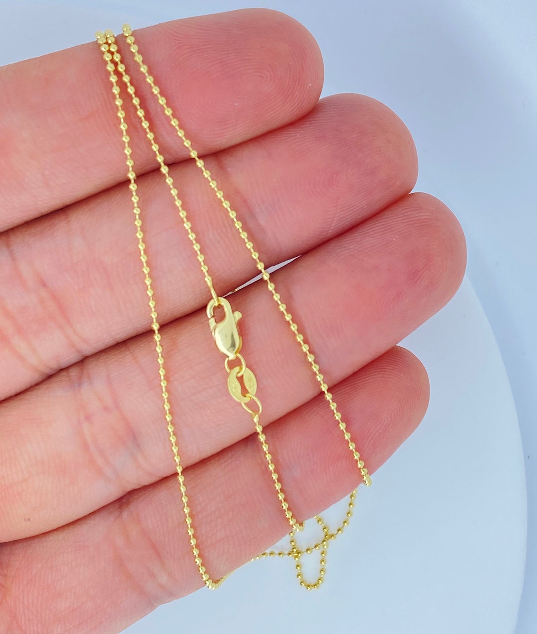 Solid 10K Plain Smooth Ball Chain, Ladies 10K Solid Gold Round Bead ...