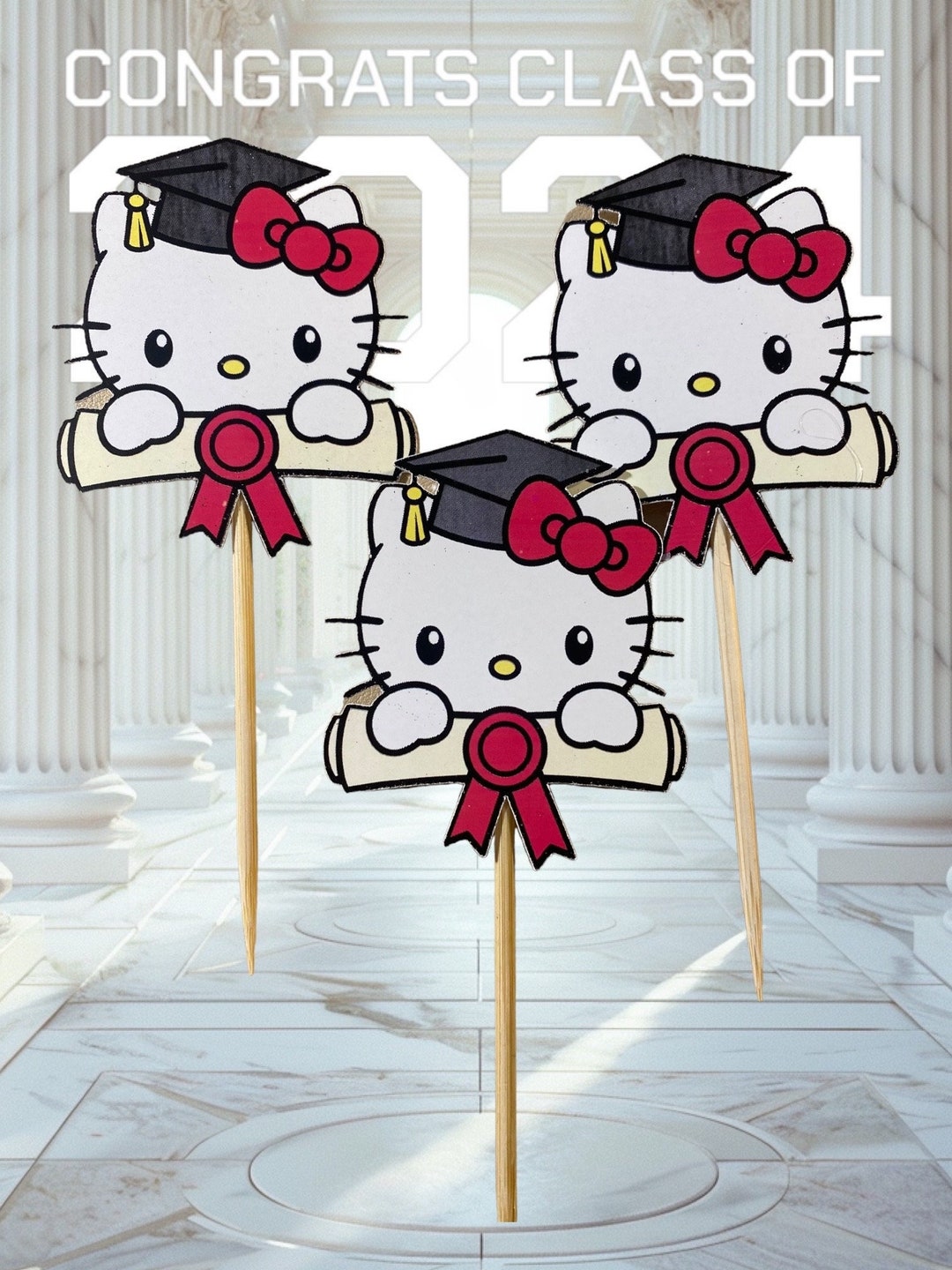Hello Kitty Graduation Cupcake Toppers - Etsy