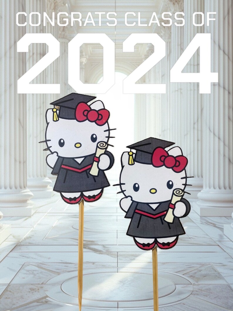 Hello Kitty Graduation Cupcake Toppers - Etsy
