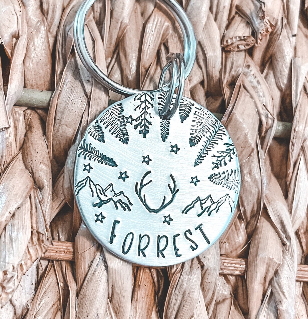 Moose Dog Tag, Forest Dog Tag, Custom Dog Tag, Holiday Dog Tag, Metal ...