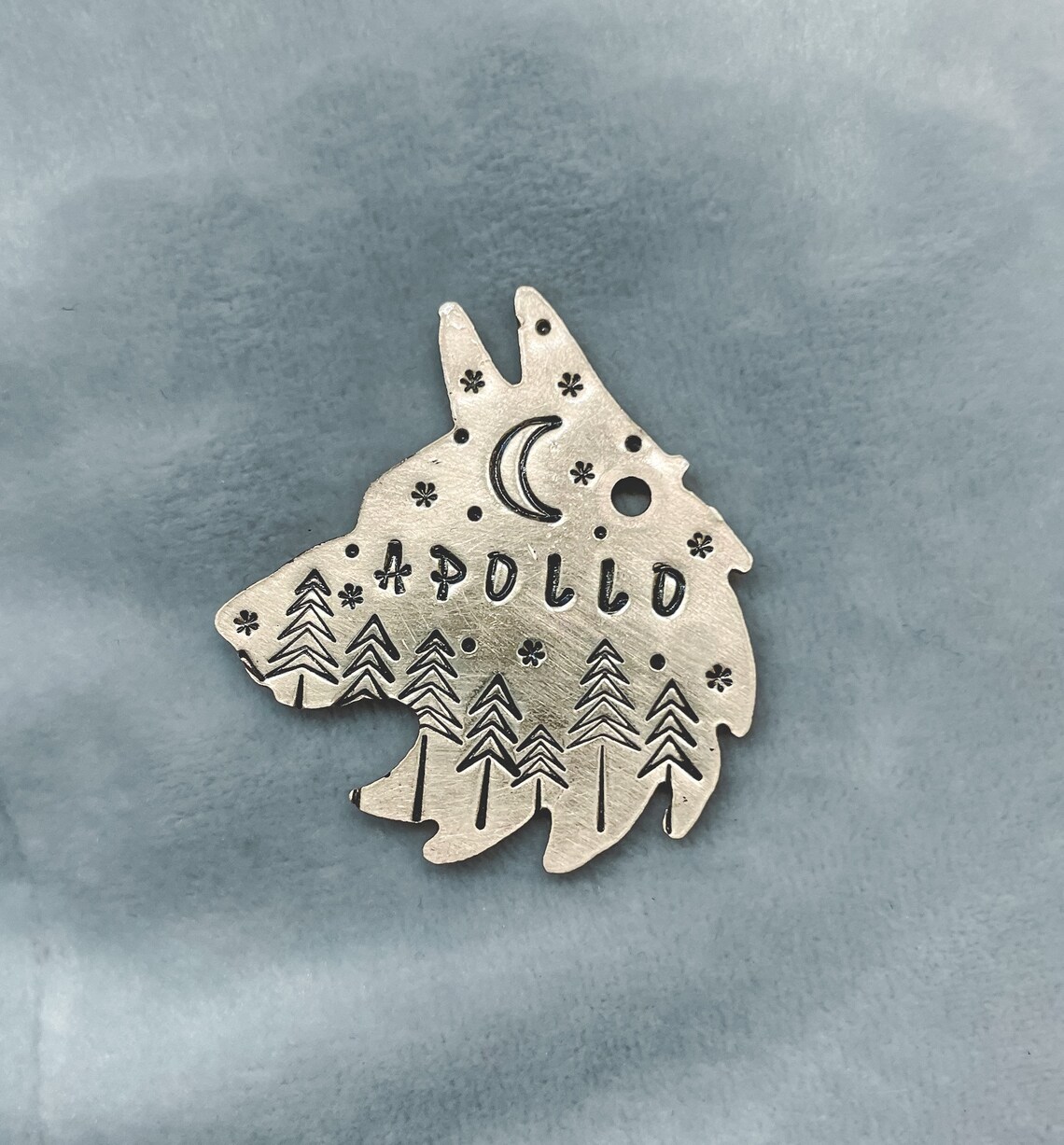 Wolf Forest : Custom Wolf Shaped Dog Tag Wolf Hand Stamped - Etsy UK