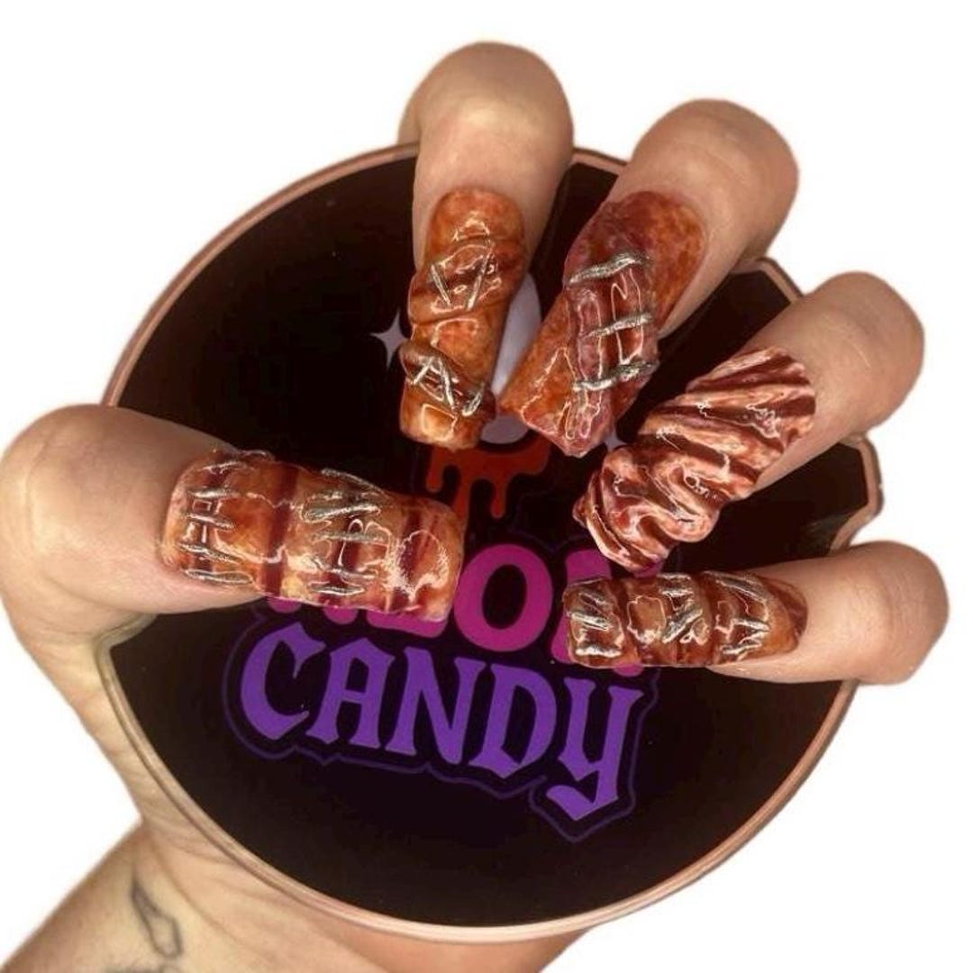 Flesh and Brains Gore Neon Candy Luxury Halloween Press on Nails 3D ...
