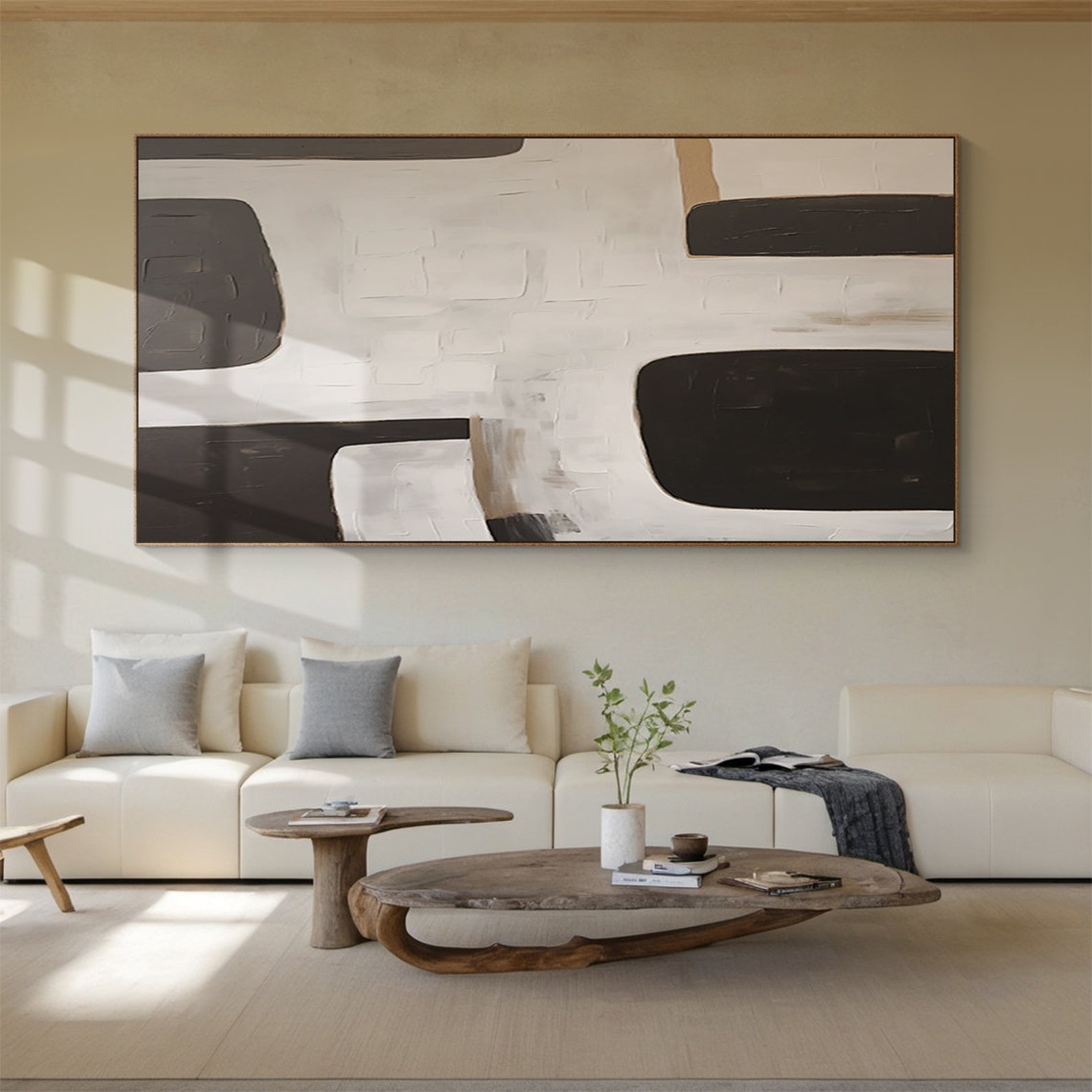 Black Beige Abstract Painting: Large Minimalist Textured Canvas Art - Etsy