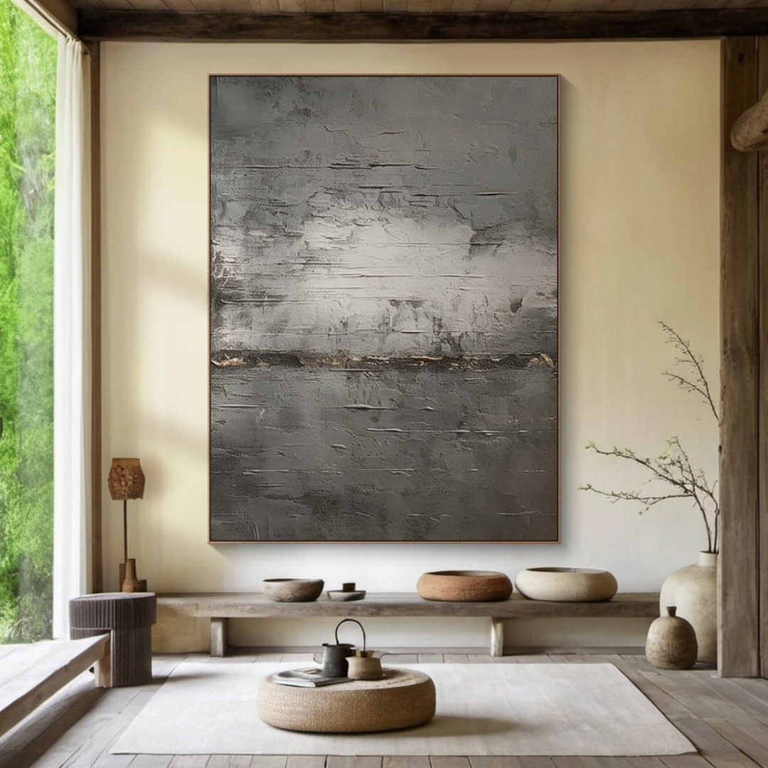 Gray Abstract Textured Painting: Minimalist Wall Art on Canvas - Etsy