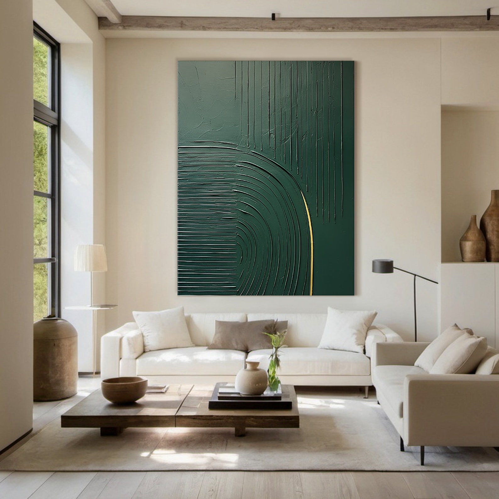Gold Green Textured Painting,large Abstract Green Painting,green Beige ...