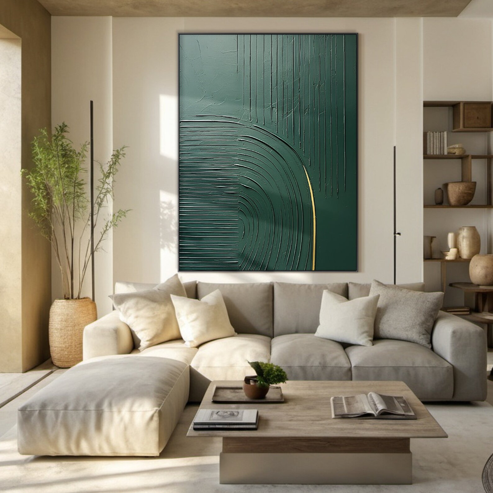 Gold Green Textured Painting,large Abstract Green Painting,green Beige ...