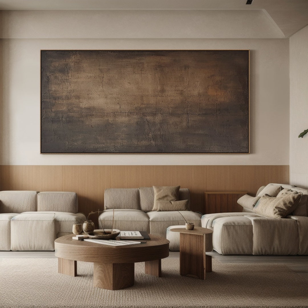 Large Black and Brown Abstract Wall Art, Brown Plaster Painting, Brown ...