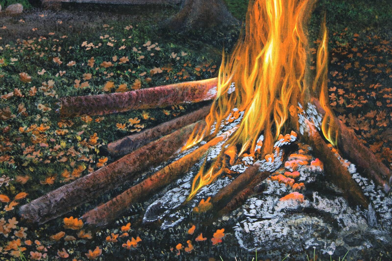 Campfire Vibes, Nature Acrylic Painting, Flame Scene, Fire in Forest ...