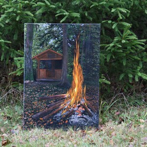 Campfire Vibes, Nature Acrylic Painting, Flame Scene, Fire in Forest ...