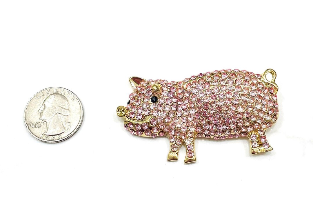 Set of 2 Goldtone Pink Crystal Pig Pins by off Park Collection - Etsy